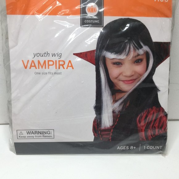 Costumes | Halloween Costume Girls Vampira Black White Youth Wig ...
